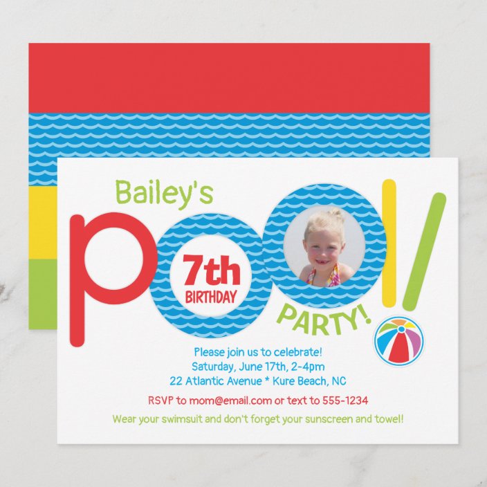 Cute Kids Pool Party Birthday Party Photo Invitation | Zazzle.com