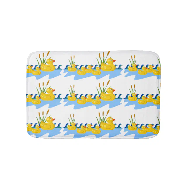 Cute Kids Rubber Duck Family Swimming on Pond Bath Mat | Zazzle