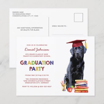 Cute Kids School Puppy Dog Graduation Party Invitation Postcard | Zazzle