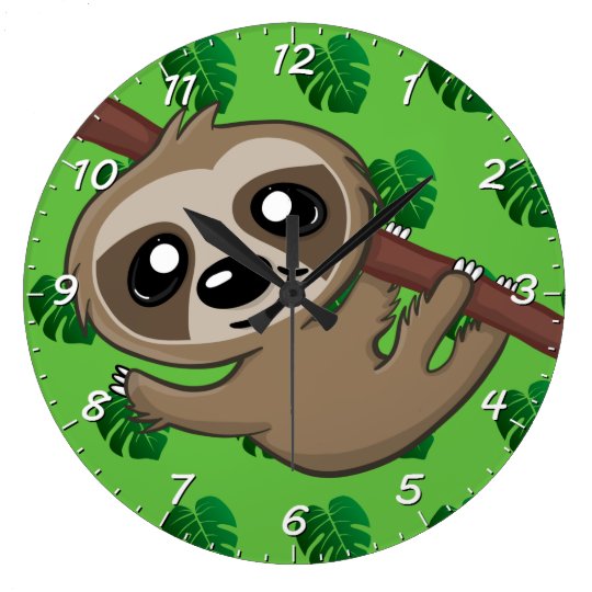 Cute Kids Sloth Cartoon Green Jungle Rainforest Large Clock | Zazzle.com