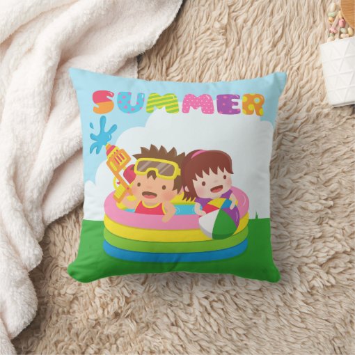 Cute Kids Summer Water Pool Fun Throw Pillow | Zazzle