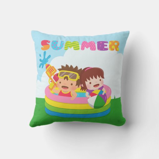 Cute Kids Summer Water Pool Fun Throw Pillow | Zazzle