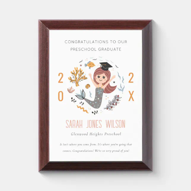 Cute Kids Underwater Mermaid Preschool Graduation Award Plaque | Zazzle