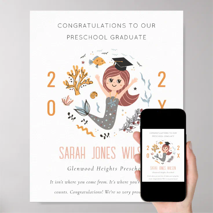 Cute Kids Underwater Mermaid Preschool Graduation Poster | Zazzle