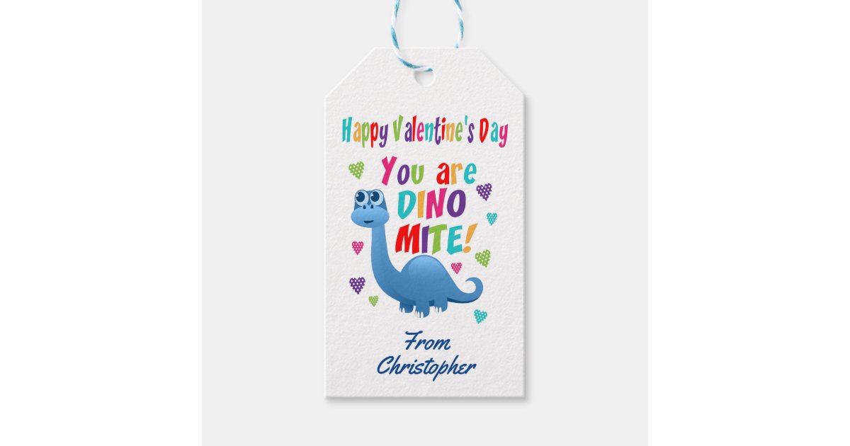 Cute Kids Valentines Day Classroom Dinosaur Gift Tags | Zazzle