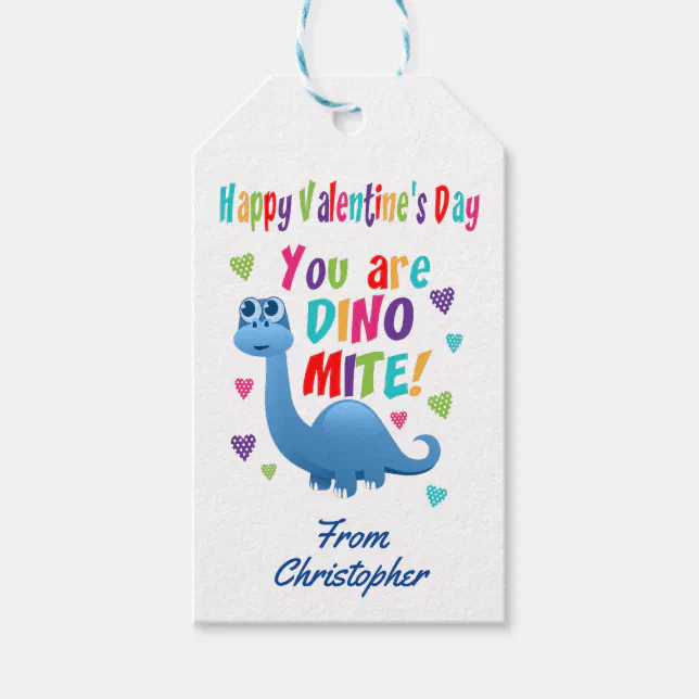 Cute Kids Valentines Day Classroom Dinosaur Gift Tags | Zazzle