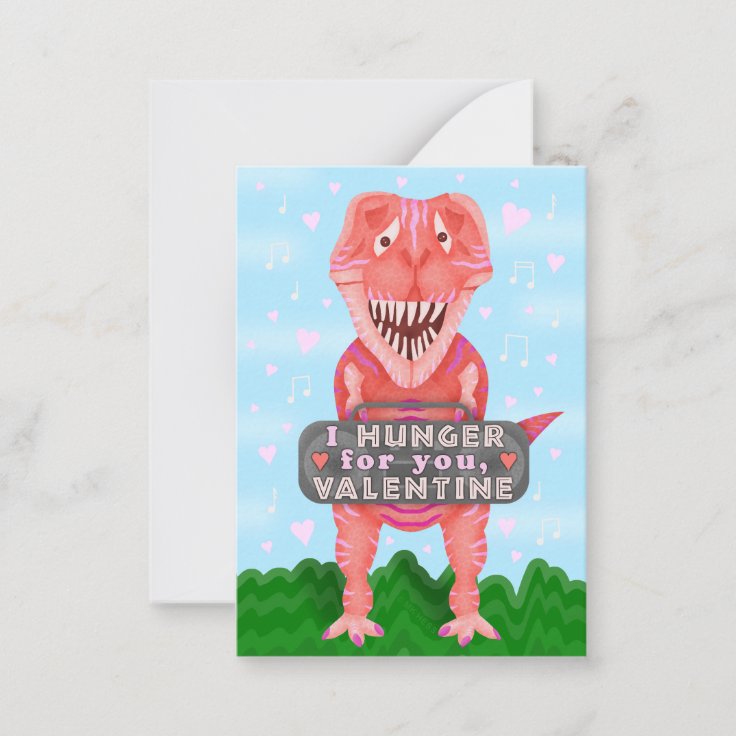 Cute Kids Valentine's Day Dinosaur T-Rex Classroom Note Card | Zazzle