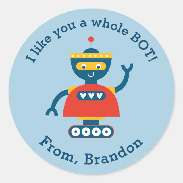 Cute Kids Valentines Day Robot Sticker | Zazzle