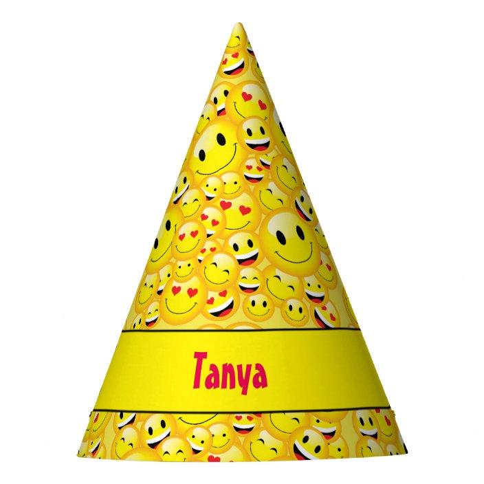 Cute Kids Yellow Emoji Birthday Party Emoticon Party Hat | Zazzle