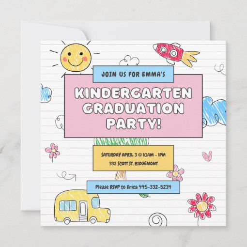 Cute Kindergarten Graduation Party Invitation | Zazzle