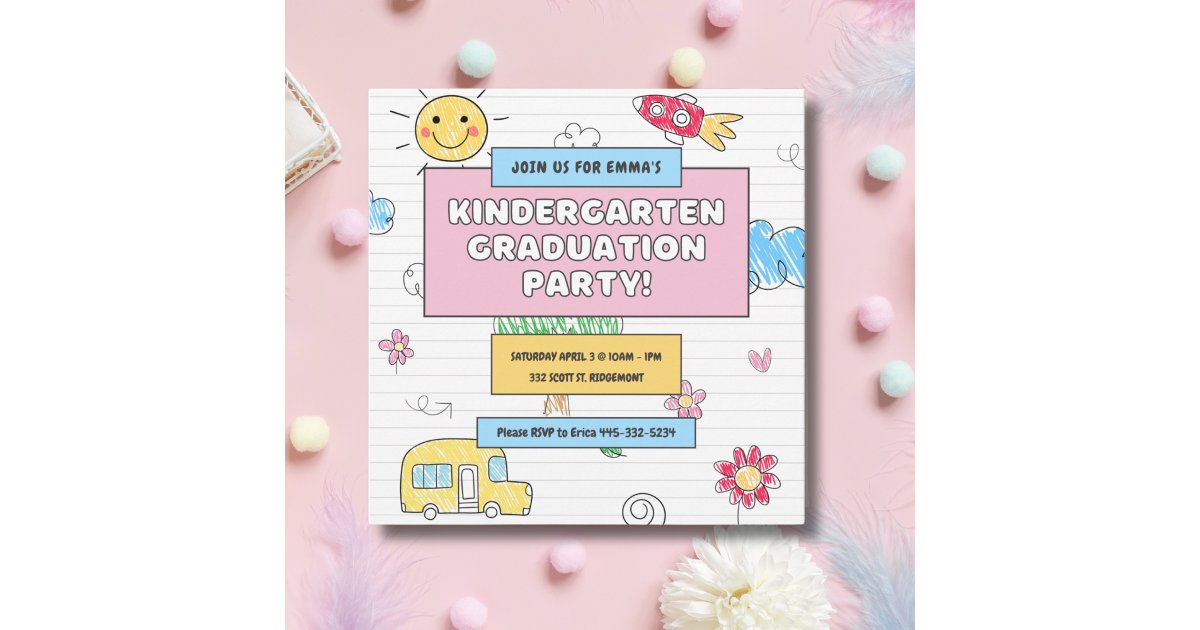 Cute Kindergarten Graduation Party Invitation | Zazzle