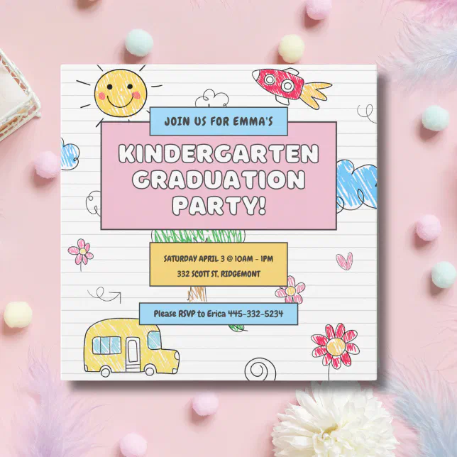 Cute Kindergarten Graduation Party Invitation | Zazzle