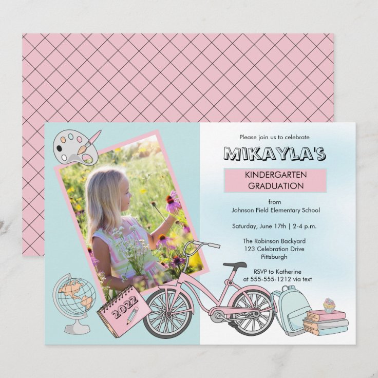 Cute Kindergarten Photo Girl Graduation Party Invi Invitation | Zazzle