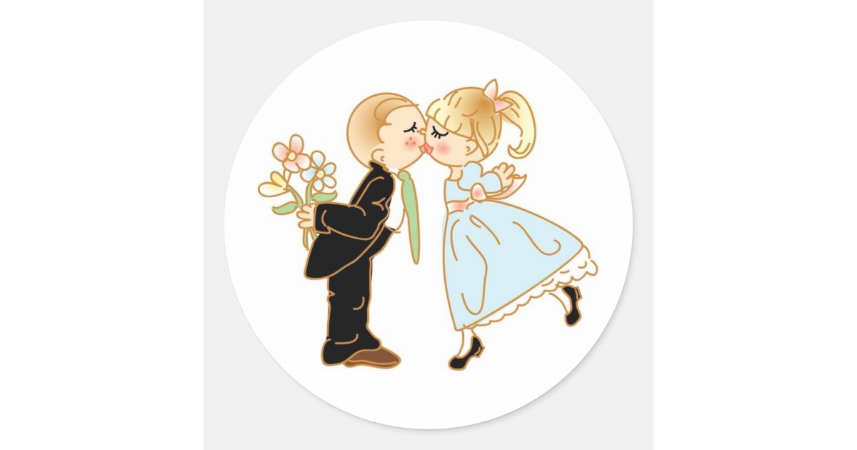 Cute Kissing Couple Classic Round Sticker | Zazzle