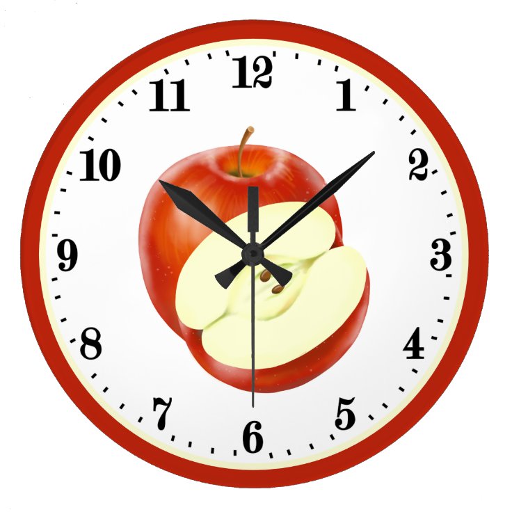 Cute kitchen apple fruit decor large clock | Zazzle