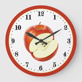 Cute kitchen apple fruit decor large clock | Zazzle