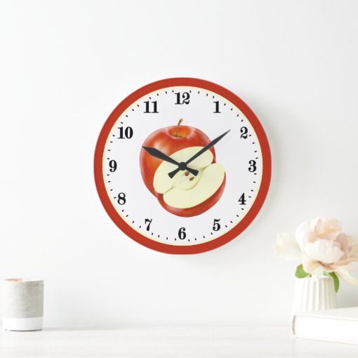 Cute kitchen apple fruit decor large clock | Zazzle