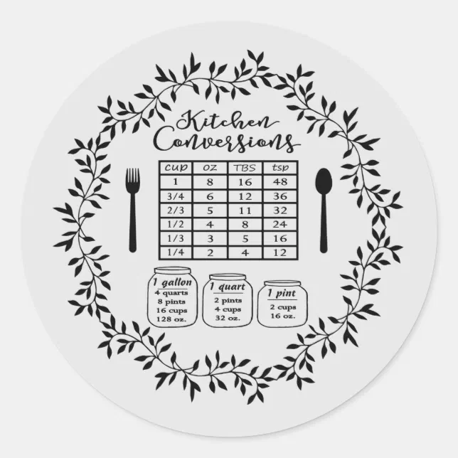 cute kitchen conversion word art classic round sticker | Zazzle
