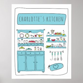 Cute Kitchen Playful Drawing Personalized Name Poster | Zazzle