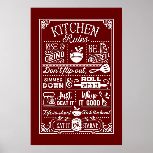 cute kitchen rules word art poster | Zazzle