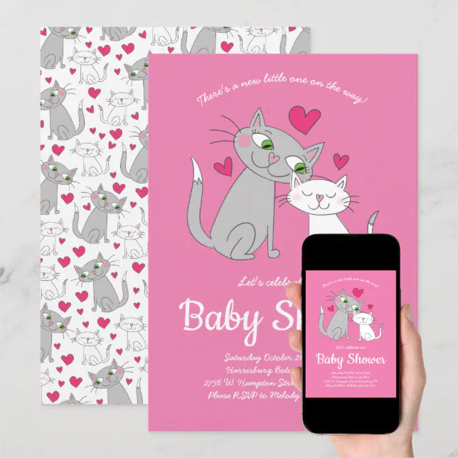 Cute Kitten Cat Baby Shower Mama and Baby Invitation | Zazzle