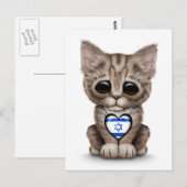 Cute Kitten Cat with Israeli Flag Heart, white Postcard | Zazzle