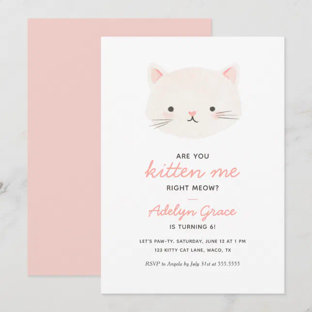 Cute Kitten Girl Birthday Invitation | Zazzle