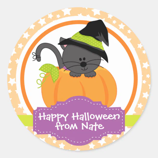Cute Kitten Happy Halloween for Kids Personalized Classic Round Sticker ...