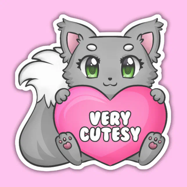 Cute Kitten Holding Heart, Very Cutesy Sticker. Sticker | Zazzle
