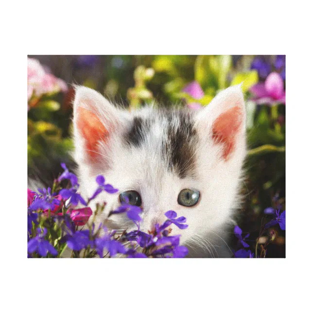 Cute Kitten Spring Flowers Garden Cat Photo Canvas Print | Zazzle