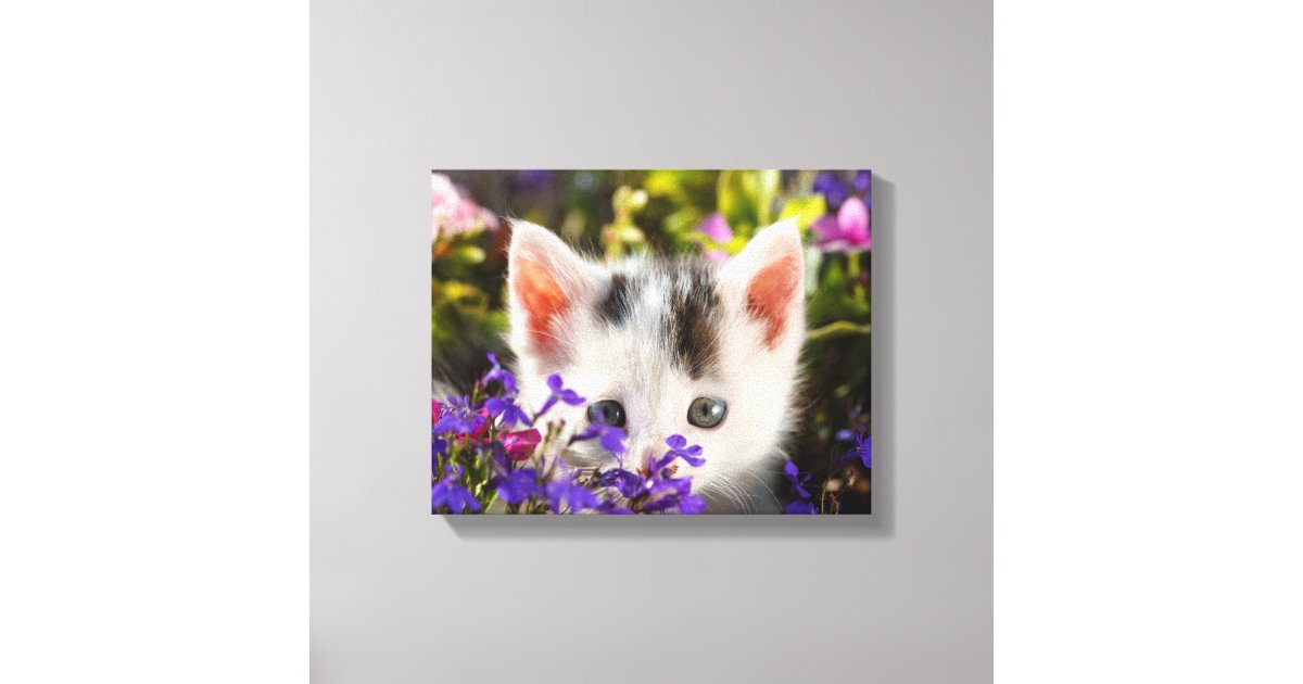 Cute Kitten Spring Flowers Garden Cat Photo Canvas Print | Zazzle