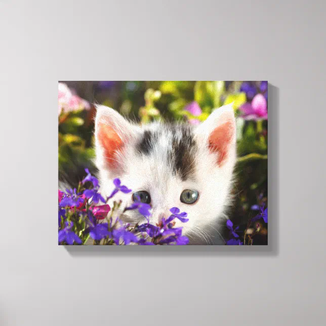 Cute Kitten Spring Flowers Garden Cat Photo Canvas Print | Zazzle