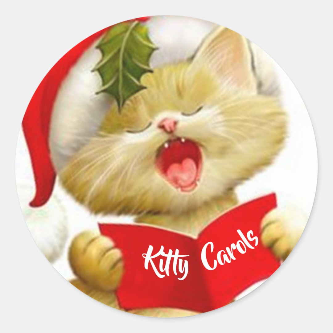 Cute Kitten Stickers Singing Christmas Carols | Zazzle
