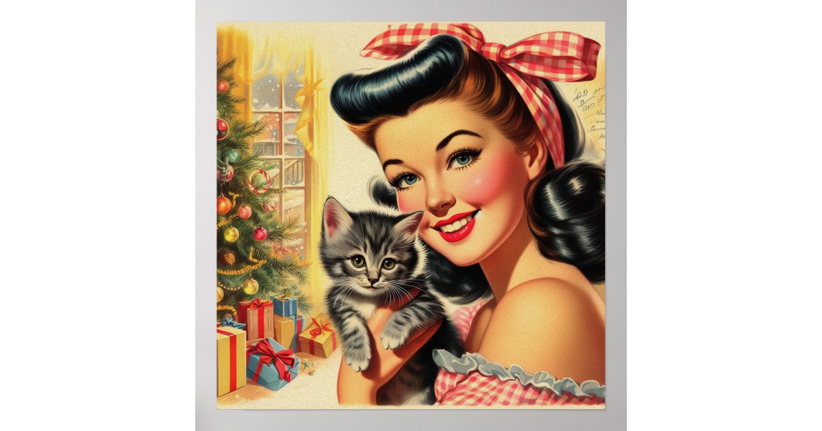 Cute Kitten Vintage Pin Up Poster | Zazzle