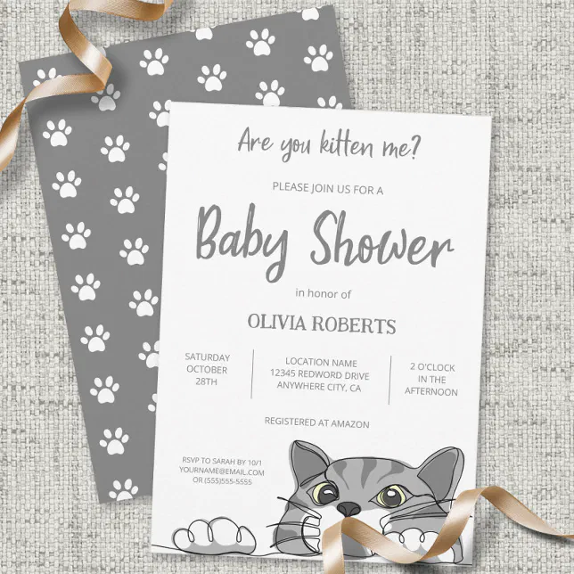 Cute Kitty Cat Baby Shower Gender Neutral Invitation | Zazzle