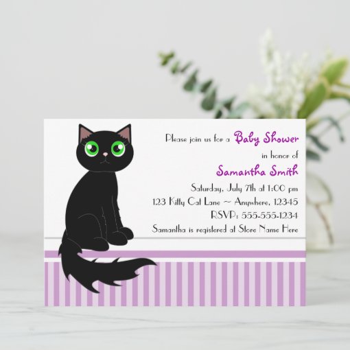 Cute Kitty Cat Baby Shower Invitation - Purple | Zazzle