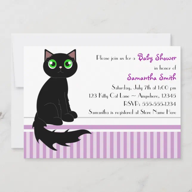 Cute Kitty Cat Baby Shower Invitation - Purple | Zazzle