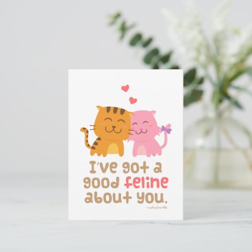 Cute Kitty Cat Feline Love Confession Pun Humor Postcard | Zazzle