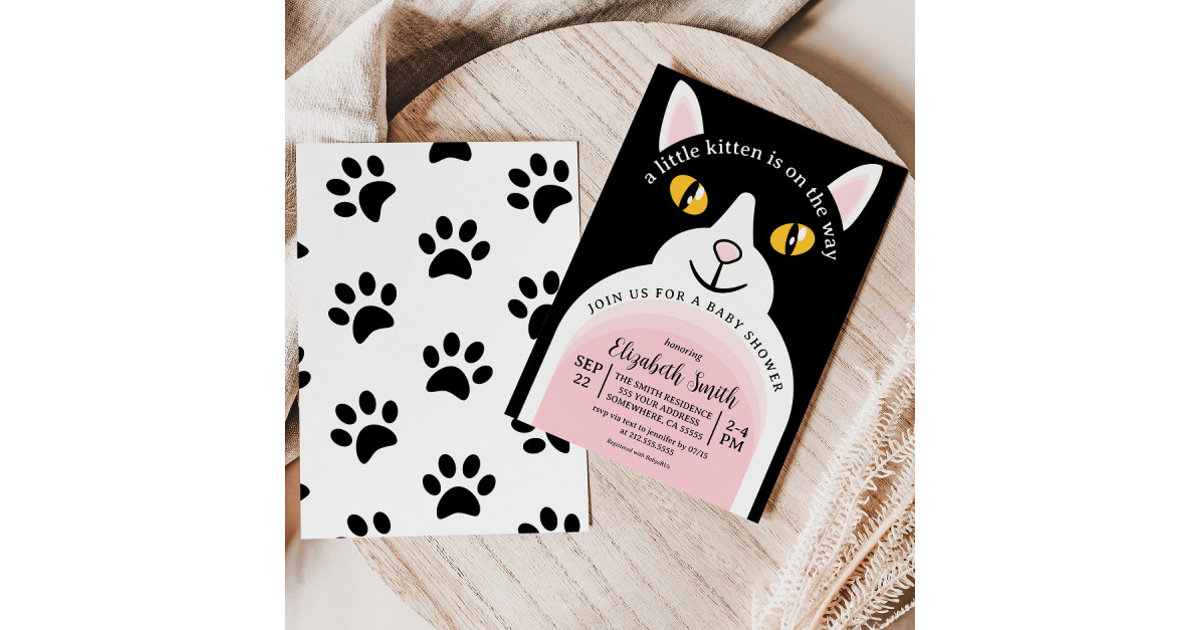 Cute Kitty Cat Modern Arch Girly Baby Shower Invitation | Zazzle