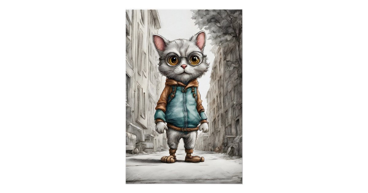 Cute Kitty Cat Out for a Walk Poster | Zazzle
