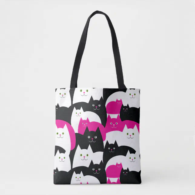 Cute Kitty Cat Pattern Pink and Black Tote Bag | Zazzle