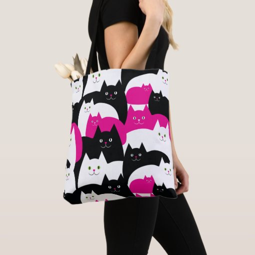 Cute Kitty Cat Pattern Pink and Black Tote Bag | Zazzle