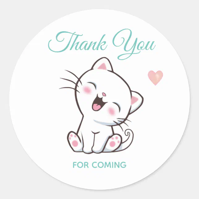 Cute Kitty Cat Thank You Classic Round Sticker | Zazzle