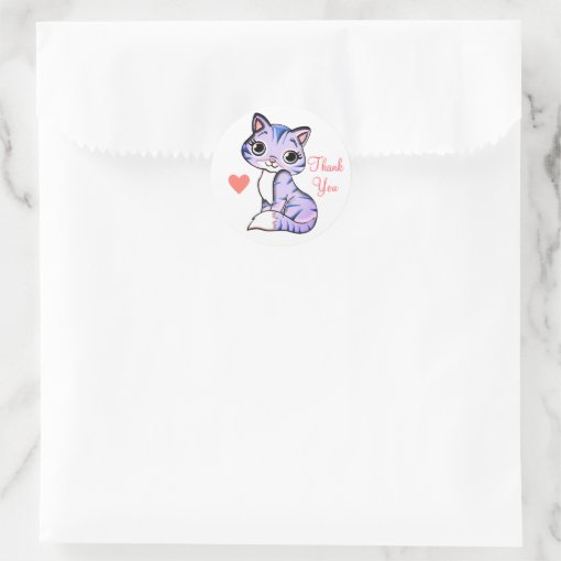 Cute kitty cat with heart Thank You Classic Round Sticker | Zazzle