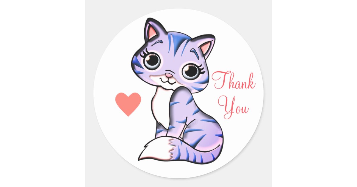 Cute kitty cat with heart Thank You Classic Round Sticker | Zazzle