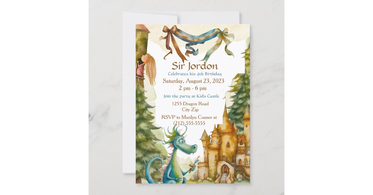 Cute Knight Dragon Castle Birthday Party Kids Invitation | Zazzle