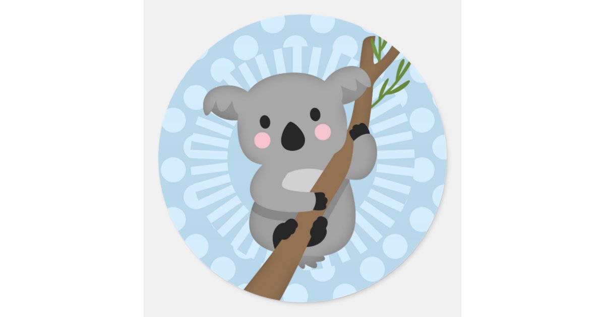 Cute Koala Bear - Blue Polka Dot Classic Round Sticker | Zazzle