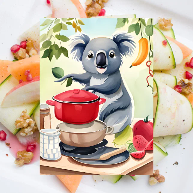 Cute Koala Bear cooking a dinner Postcard | Zazzle