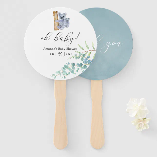 Cute Koala Bear Eucalyptus Leaves Baby Shower Hand Fan | Zazzle