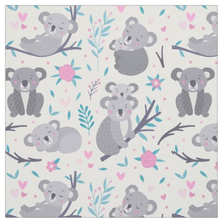 Cute Koala Bears Pattern Fabric | Zazzle